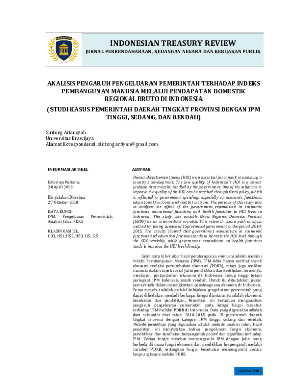 (PDF) Analisis Pengaruh Pengeluaran Pemerintah Terhadap Indeks Pembangunan Manusia Melalui ...