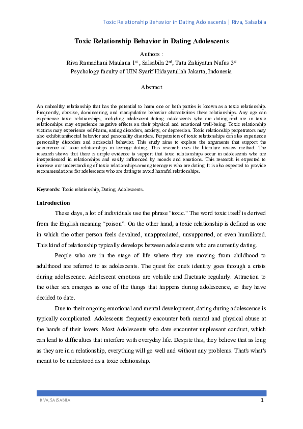 (DOC) Toxic Relationship Behavior in Dating Adolescents