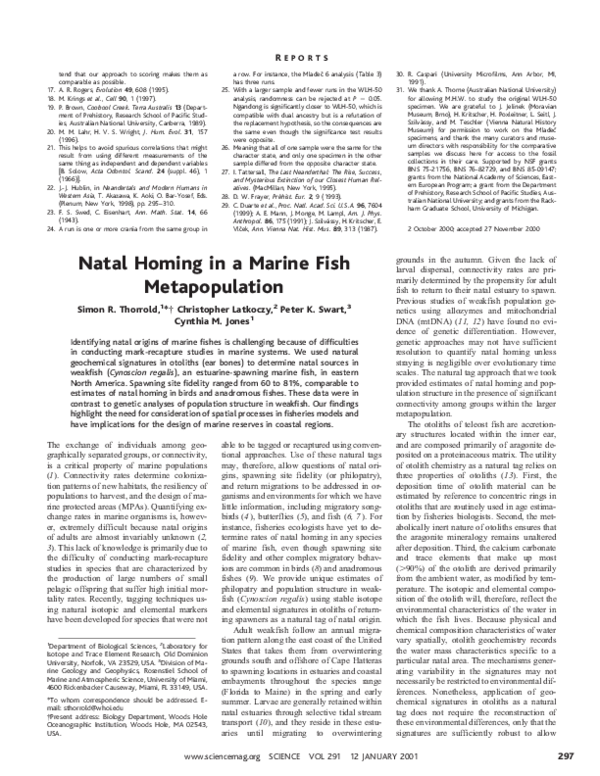 (PDF) Natal Homing in a Marine Fish Metapopulation