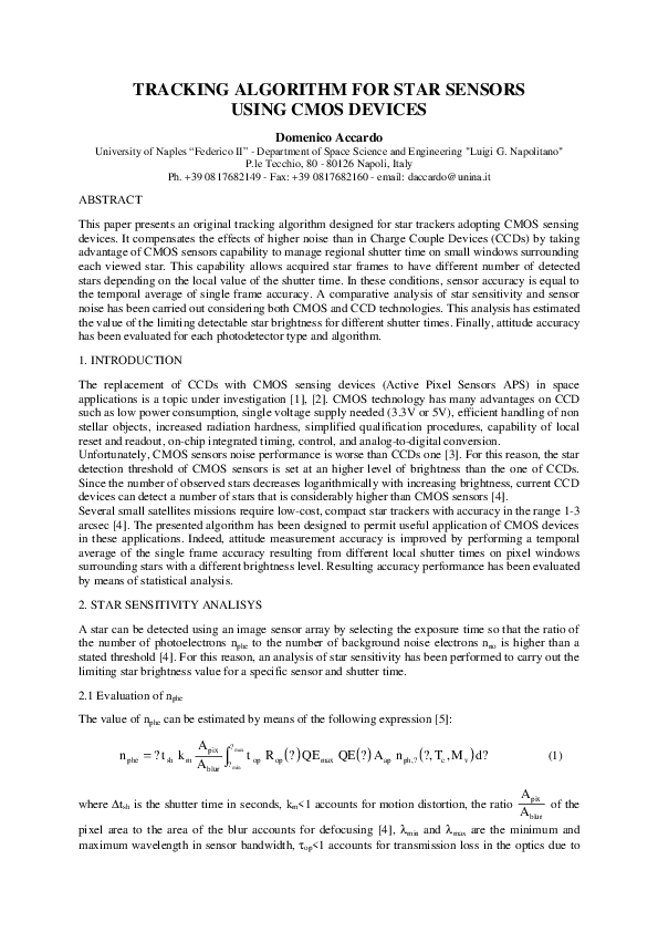 (PDF) Tracking Algorithm for Star Sensors Using CMOS Devices