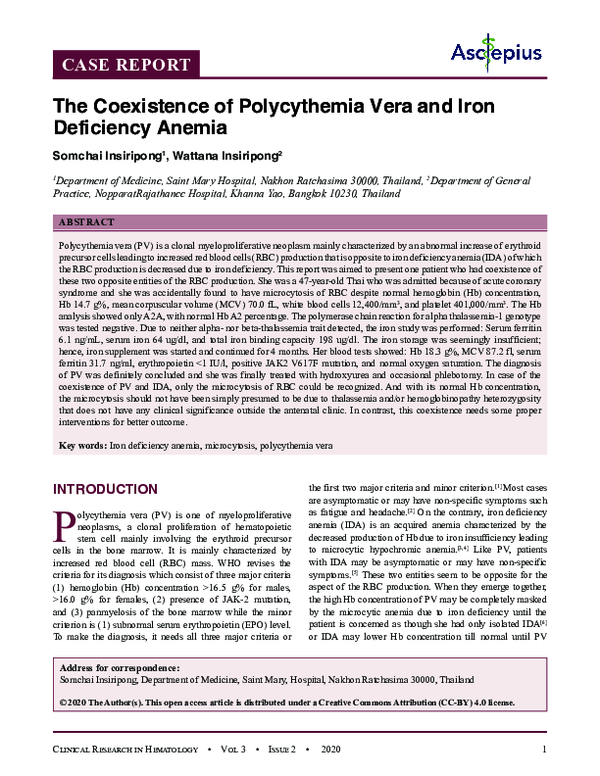 (PDF) The Coexistence of Polycythemia Vera and Iron Deficiency Anemia