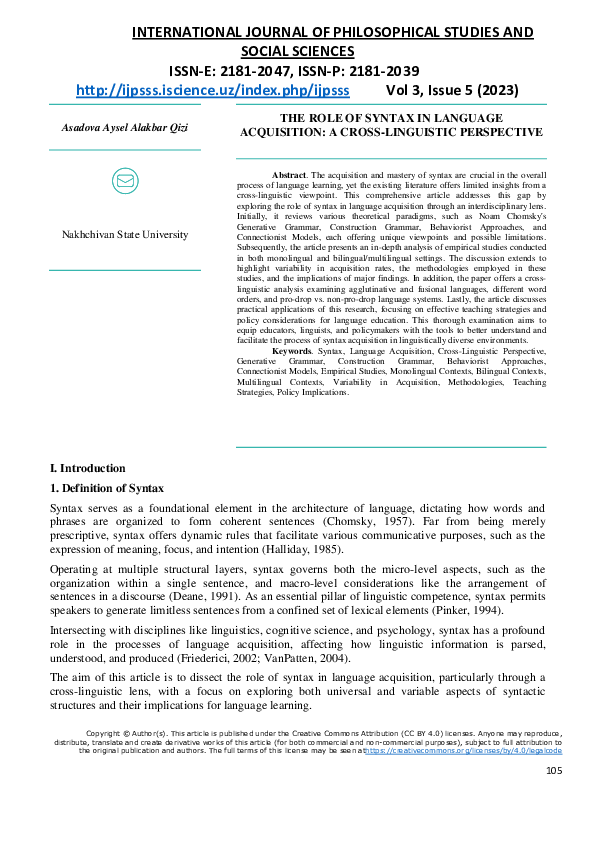 Pdf The Role Of Syntax In Language Acquisition A Cross Linguistic Perspective 1