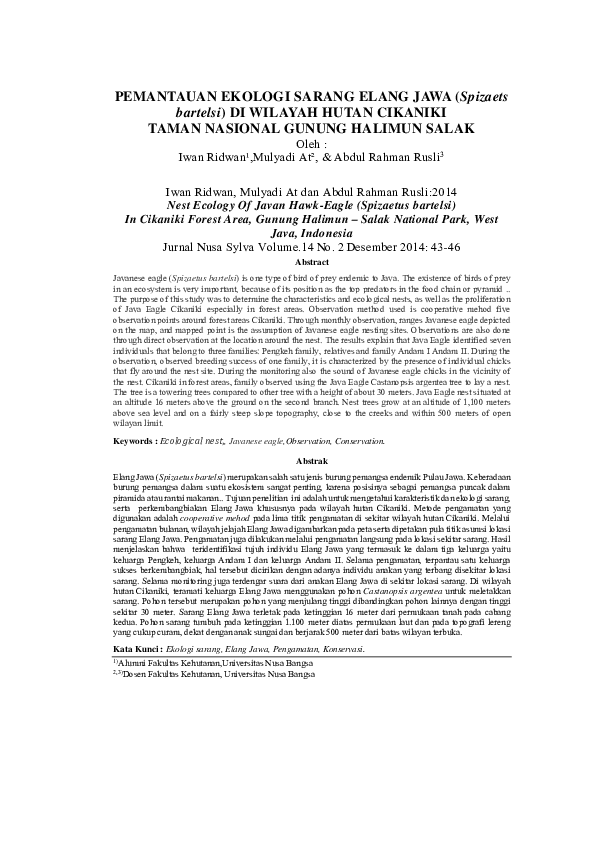 (PDF) Pemantauan Ekologi Sarang Elang Jawa (Spizaets Bartelsi) di ...