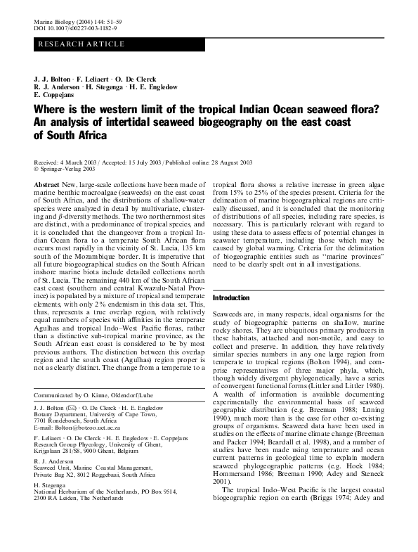 (PDF) Where is the western limit of the tropical Indian Ocean seaweed ...