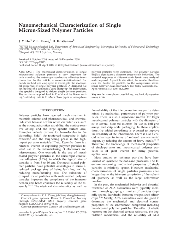 (PDF) Nanomechanical characterization of single micron-sized polymer ...