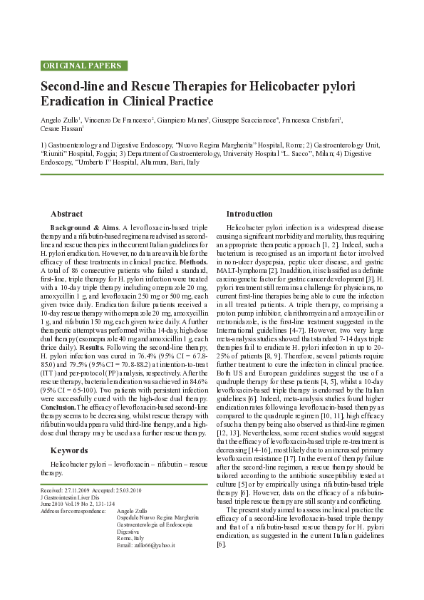 (PDF) Second-line and rescue therapies for Helicobacter pylori ...