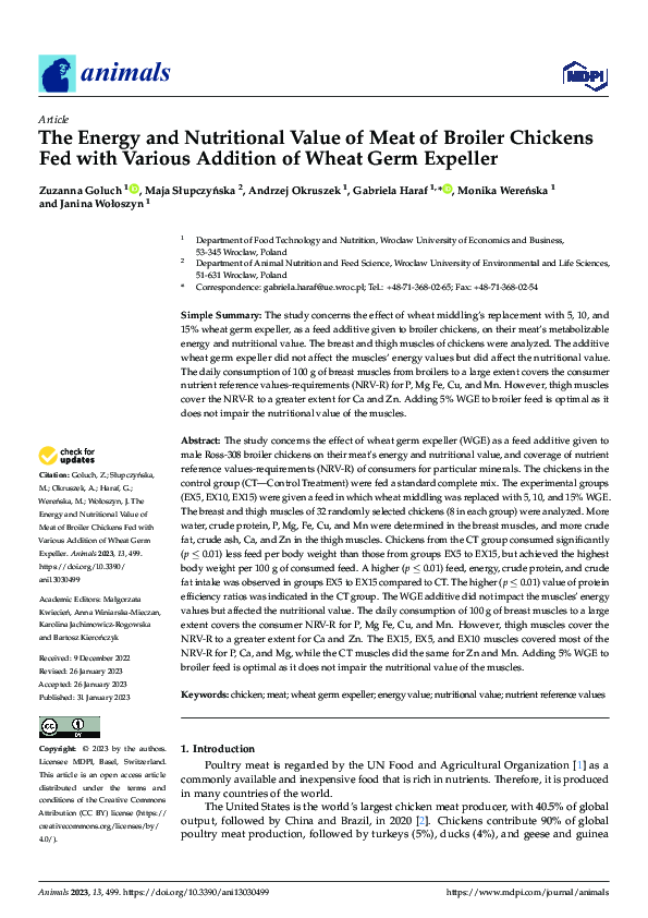 (PDF) The Energy and Nutritional Value of Meat of Broiler Chickens Fed ...