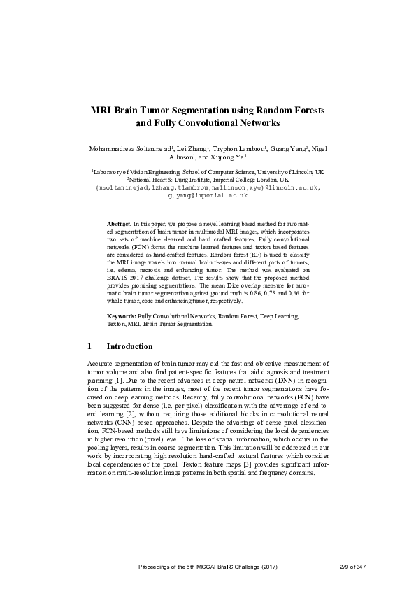 Pdf Mri Brain Tumor Segmentation Using Random Forests And Fully