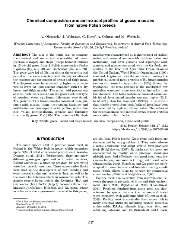 (PDF) Chemical composition and amino acid profiles of goose muscles ...