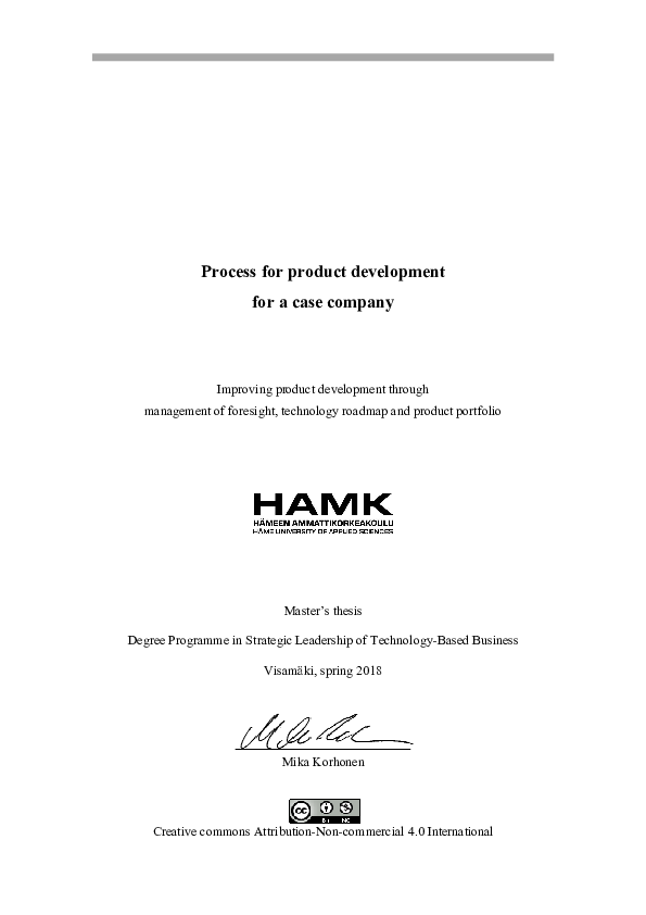 (PDF) Process for product development for a case company : Improving product development through ...