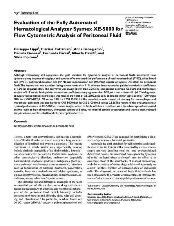 (PDF) Evaluation of the Fully Automated Hematological Analyzer Sysmex ...