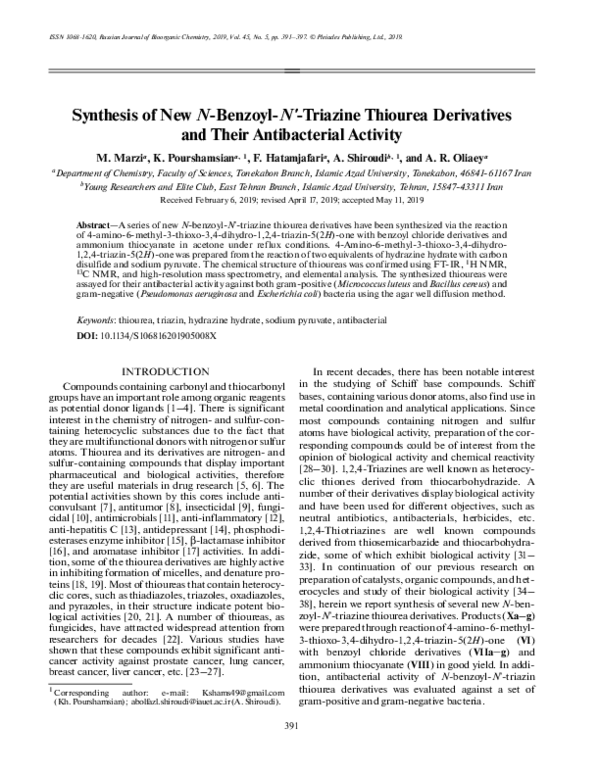 (PDF) Synthesis of New N-Benzoyl-N'-Triazine Thiourea Derivatives and ...