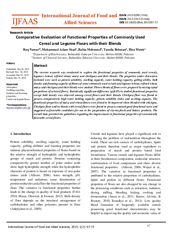 (PDF) Comparative Evaluation of Functional Properties of Some Commonly Used Cereal and Legume ...