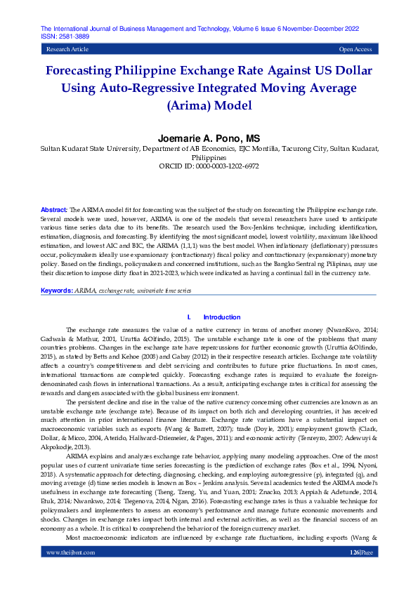 (PDF) Forecasting Philippine Exchange Rate Against US Dollar Using Auto-Regressive Integrated ...