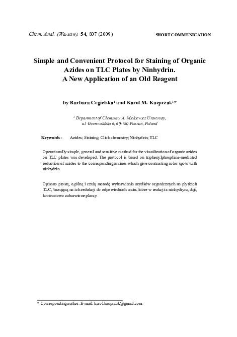 (PDF) Simple and Convenient Protocol for Staining of Organic Azides on ...