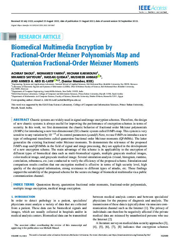 (PDF) Biomedical Multimedia Encryption by Fractional-Order Meixner ...