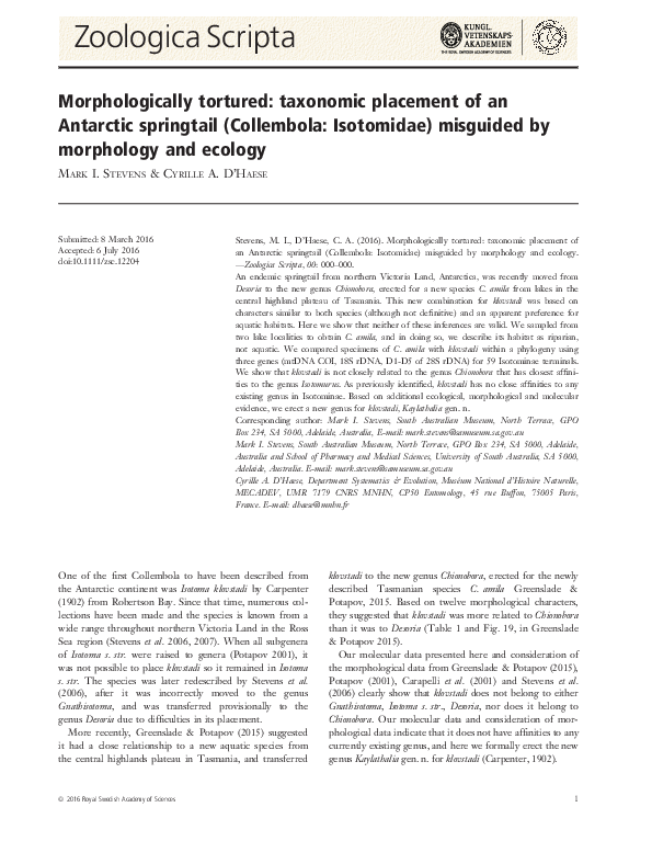 (PDF) Morphologically tortured: taxonomic placement of an Antarctic ...