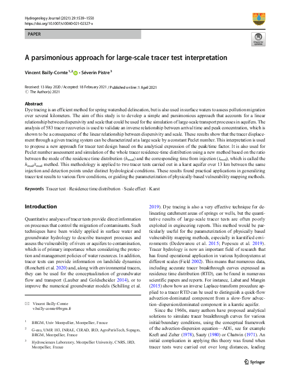 (PDF) A parsimonious approach for large-scale tracer test interpretation