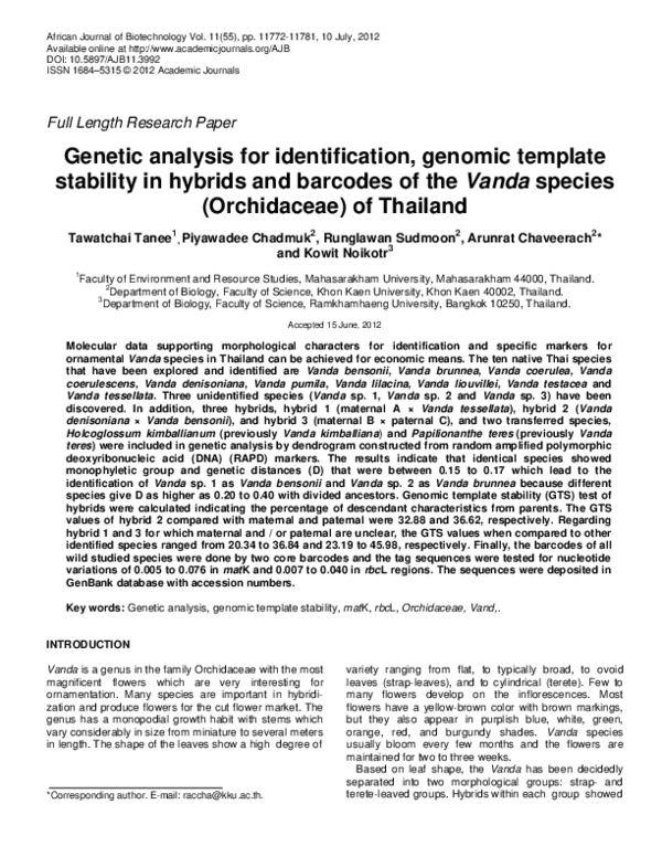 (PDF) Genetic analysis for identification, genomic template stability ...