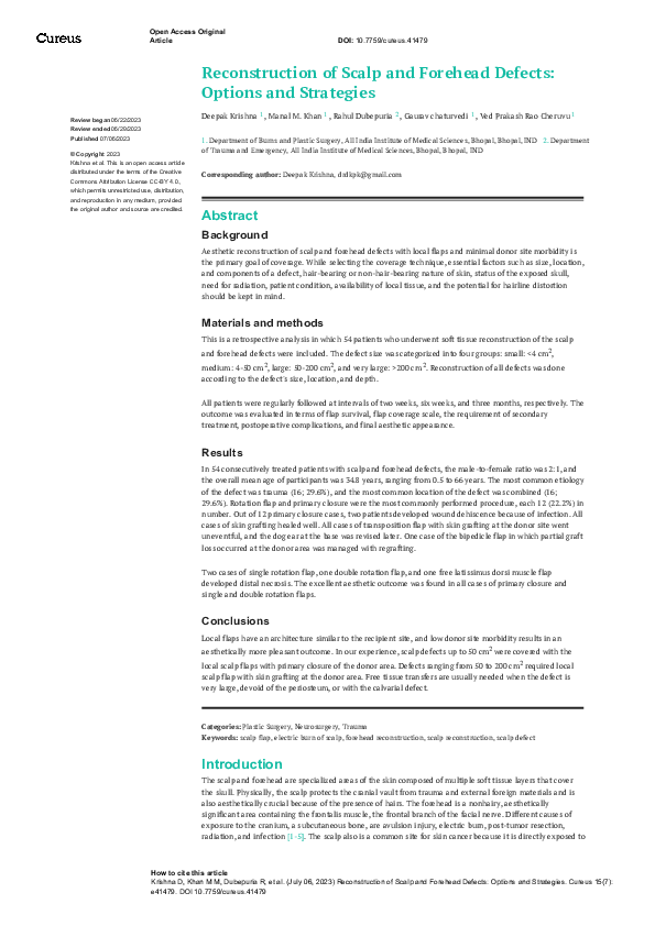 (PDF) Reconstruction of Scalp and Forehead Defects: Options and Strategies