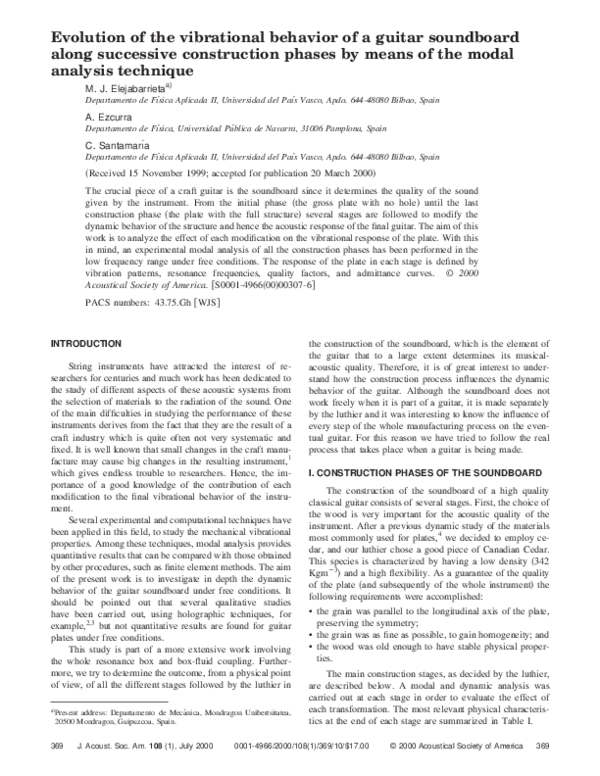 (PDF) Evolution of the vibrational behavior of a guitar soundboard along successive construction ...