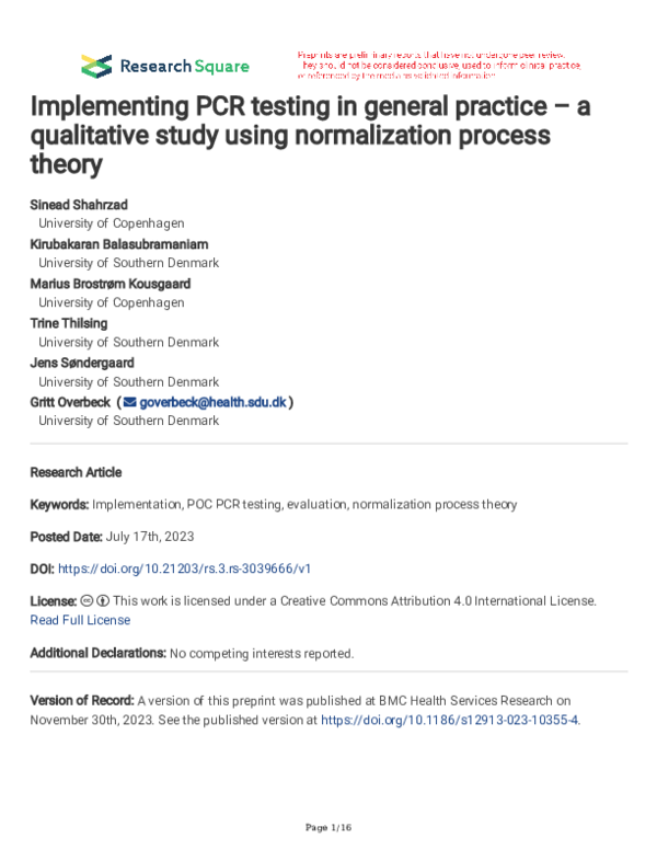 (PDF) Implementing PCR testing in general practice – a qualitative ...