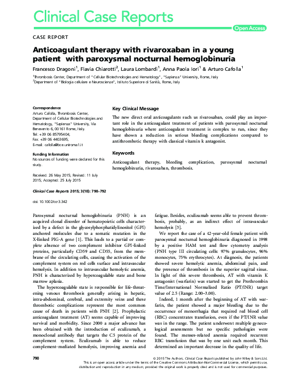 (PDF) Anticoagulant therapy with rivaroxaban in a young patient with ...
