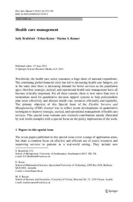 (PDF) Health care management