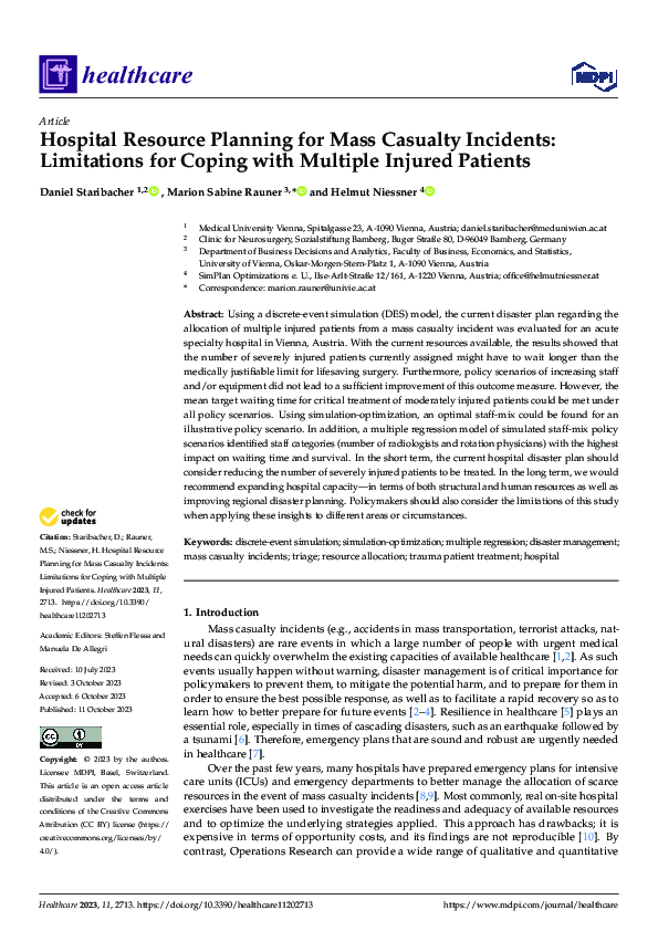 (PDF) Hospital Resource Planning for Mass Casualty Incidents ...