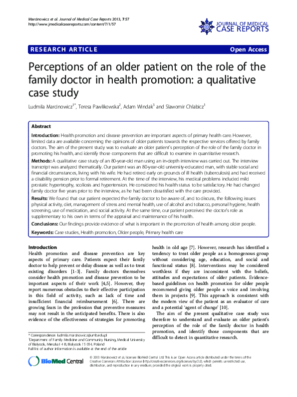(PDF) Perceptions of an older patient on the role of the family doctor ...