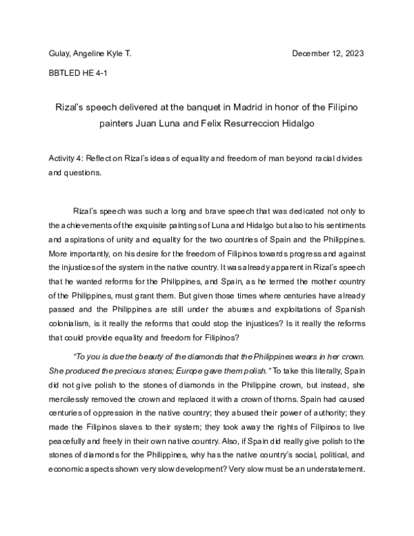 (PDF) Rizal's speech in honor of the Filipino painters Juan Luna and ...