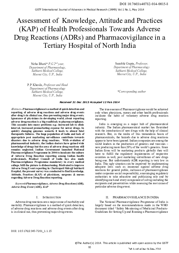(PDF) Assessment of Knowledge, Attitude and Practices (KAP) of Health Professionals Towards ...