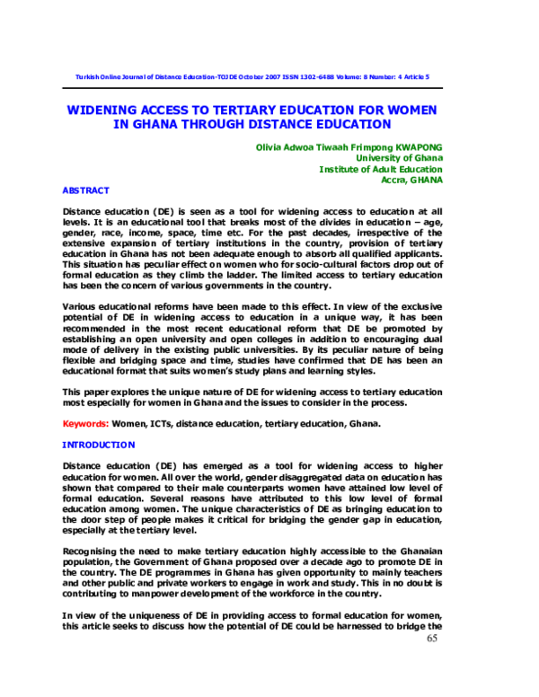 (PDF) Widening access to tertiary education for women in Ghana through ...