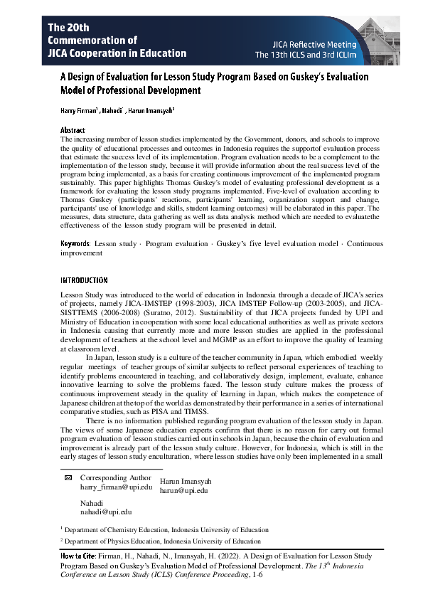 (PDF) A Design of Evaluation for Lesson Study Program Based on Guskey's ...