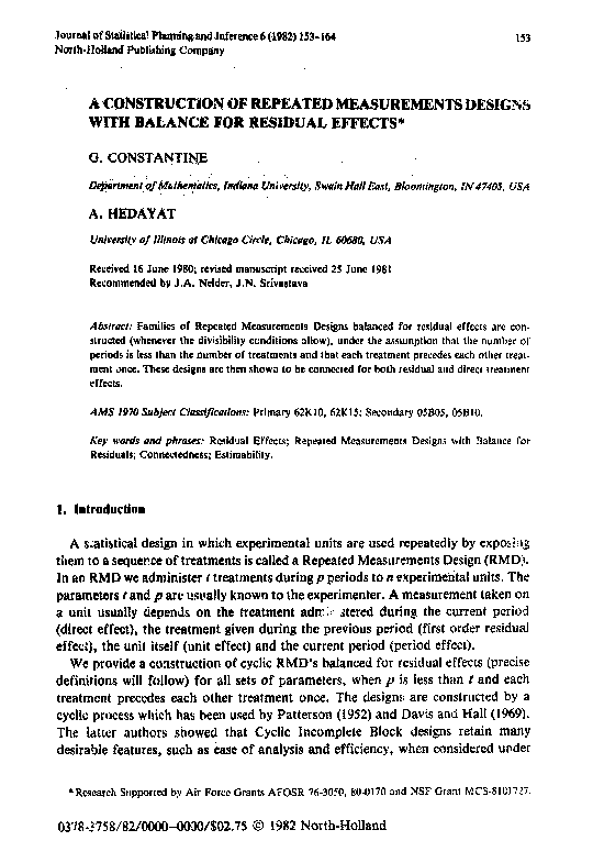 (PDF) A construction of repeated measurements designs with balance for ...