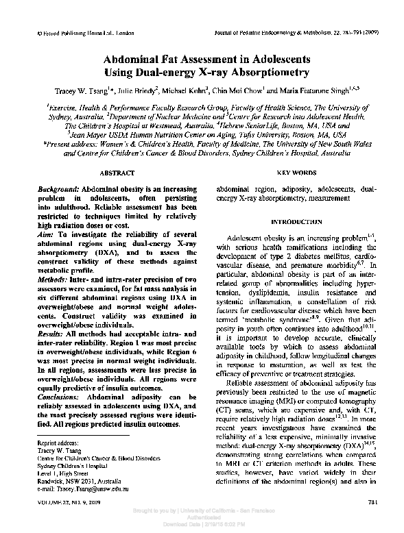 (PDF) Abdominal Fat Assessment in Adolescents Using Dual-energy X-ray ...