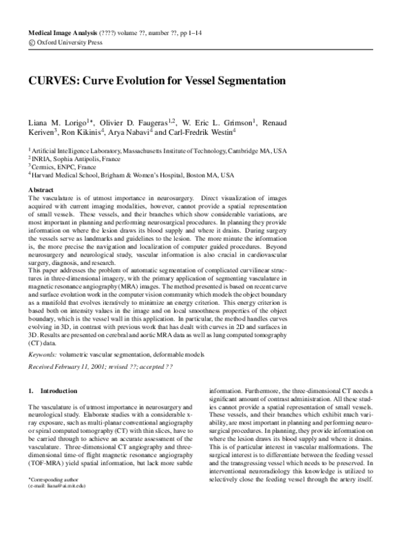 (PDF) CURVES: Curve evolution for vessel segmentation