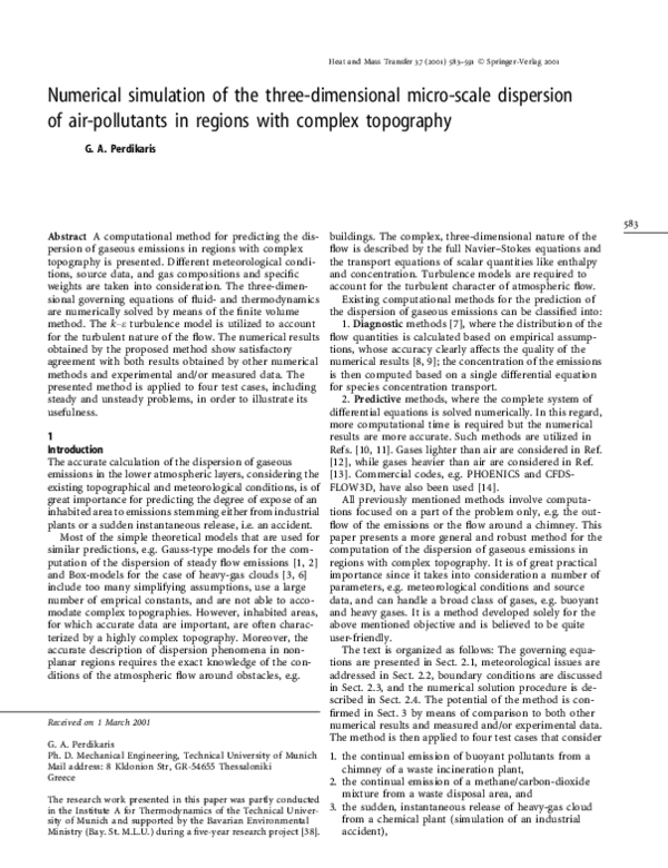 (PDF) Numerical simulation of the three-dimensional micro-scale dispersion of air-pollutants in ...