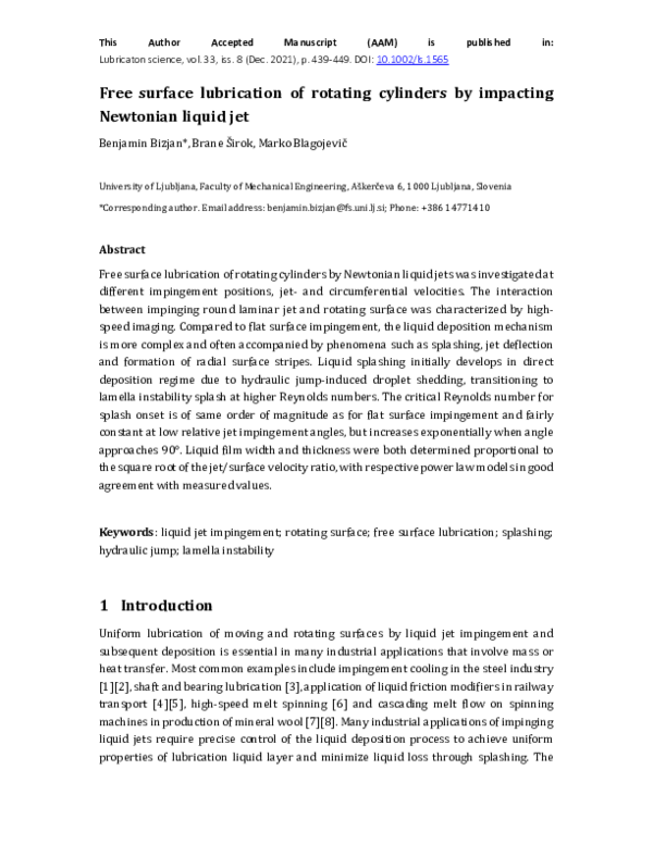 (PDF) Free surface lubrication of rotating cylinders by impacting ...