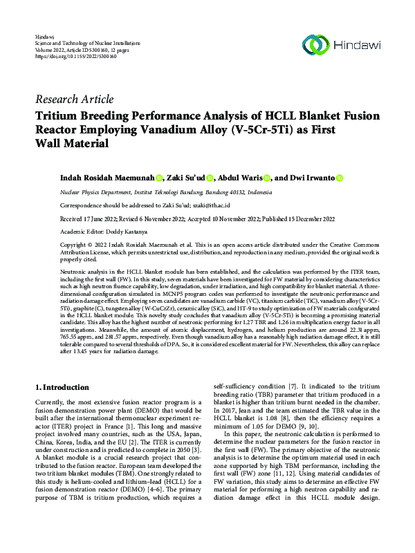 (PDF) Tritium Breeding Performance Analysis of HCLL Blanket Fusion ...