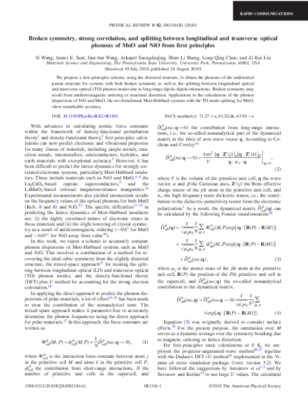 (PDF) Broken symmetry, strong correlation, and splitting between ...