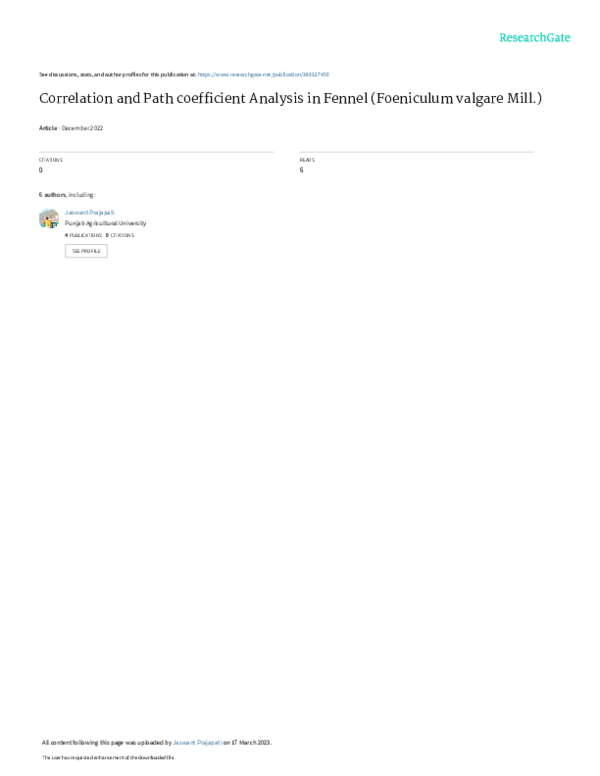 (PDF) Correlation and Path coefficient Analysis in Fennel (Foeniculum ...