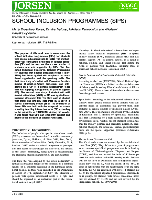 (PDF) School Inclusion Programmes (Sips)