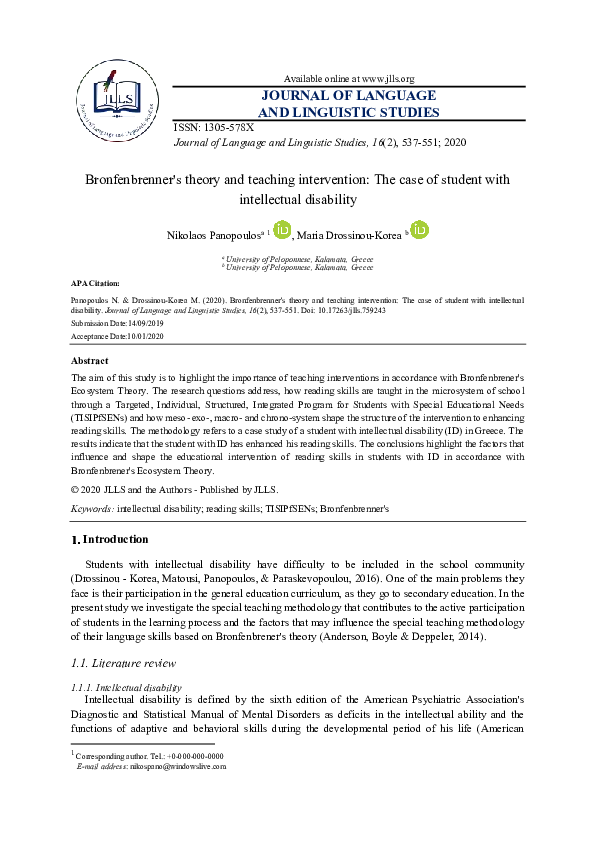 (PDF) Bronfenbrenner's theory and teaching intervention: The case of student with intellectual ...