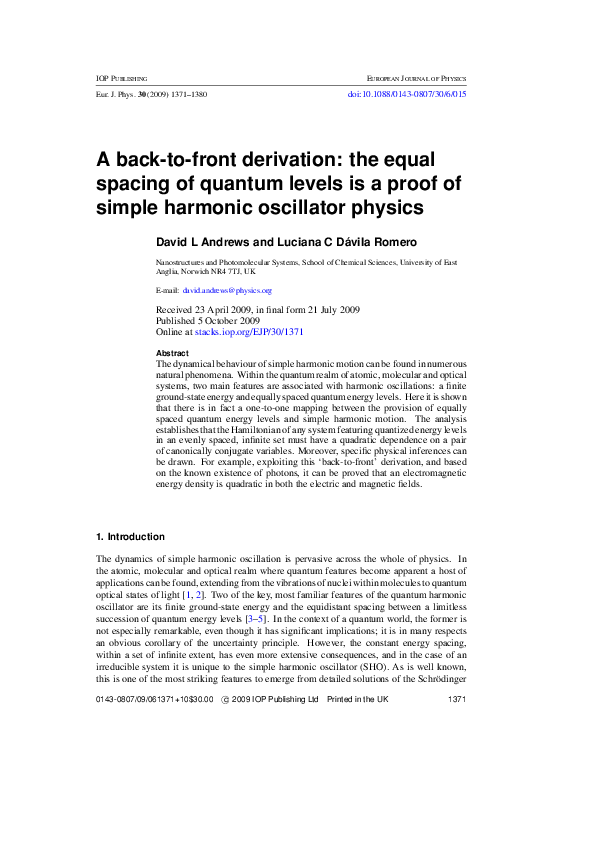 (PDF) A back-to-front derivation: the equal spacing of quantum levels ...
