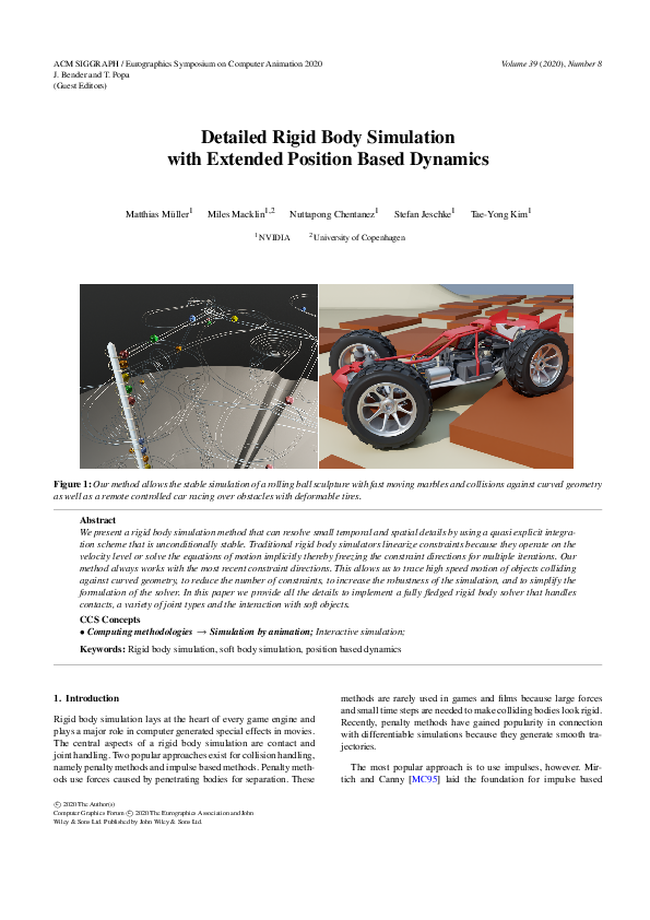 (PDF) Detailed Rigid Body Simulation with Extended Position Based Dynamics