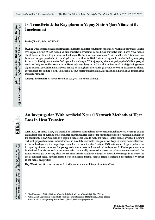 (PDF) An Investigation With Artificial Neural Network Methods of Heat Loss in Heat Transfer ...