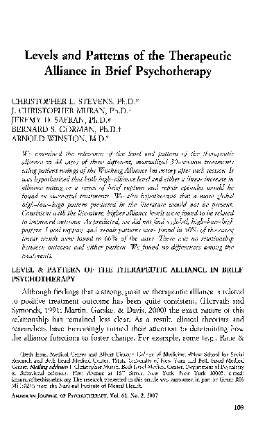 (PDF) Levels and Patterns of the Therapeutic Alliance in Brief ...