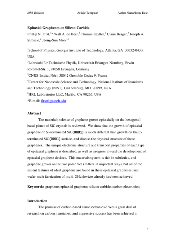 (PDF) Epitaxial Graphenes on Silicon Carbide