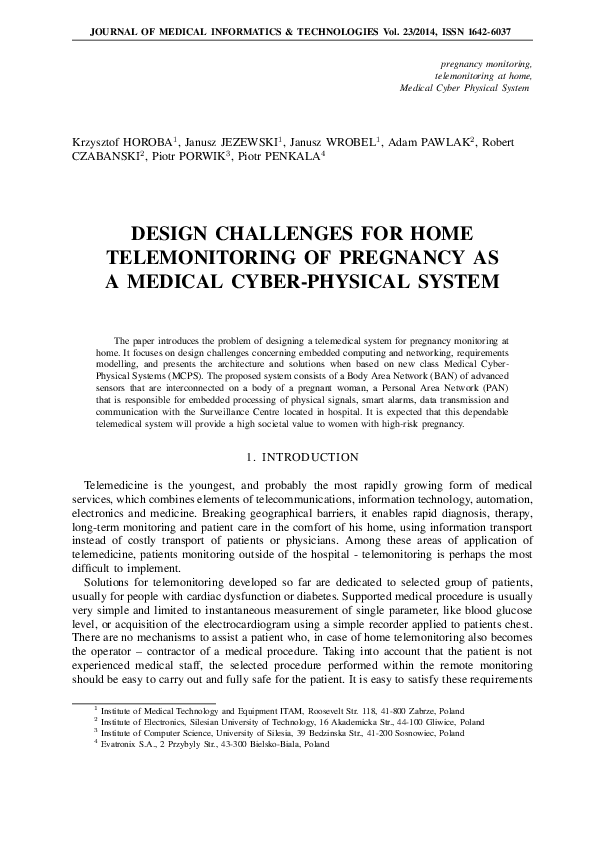 (PDF) Design challenges for home telemonitoring of pregnancy as a ...